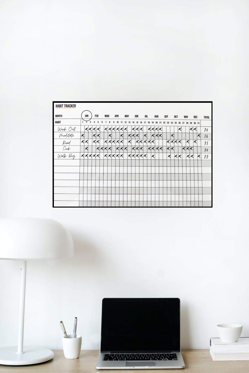 Dry Erase Laminated Habit Tracker: Double Sided Monthly/Yearly Calendar ...