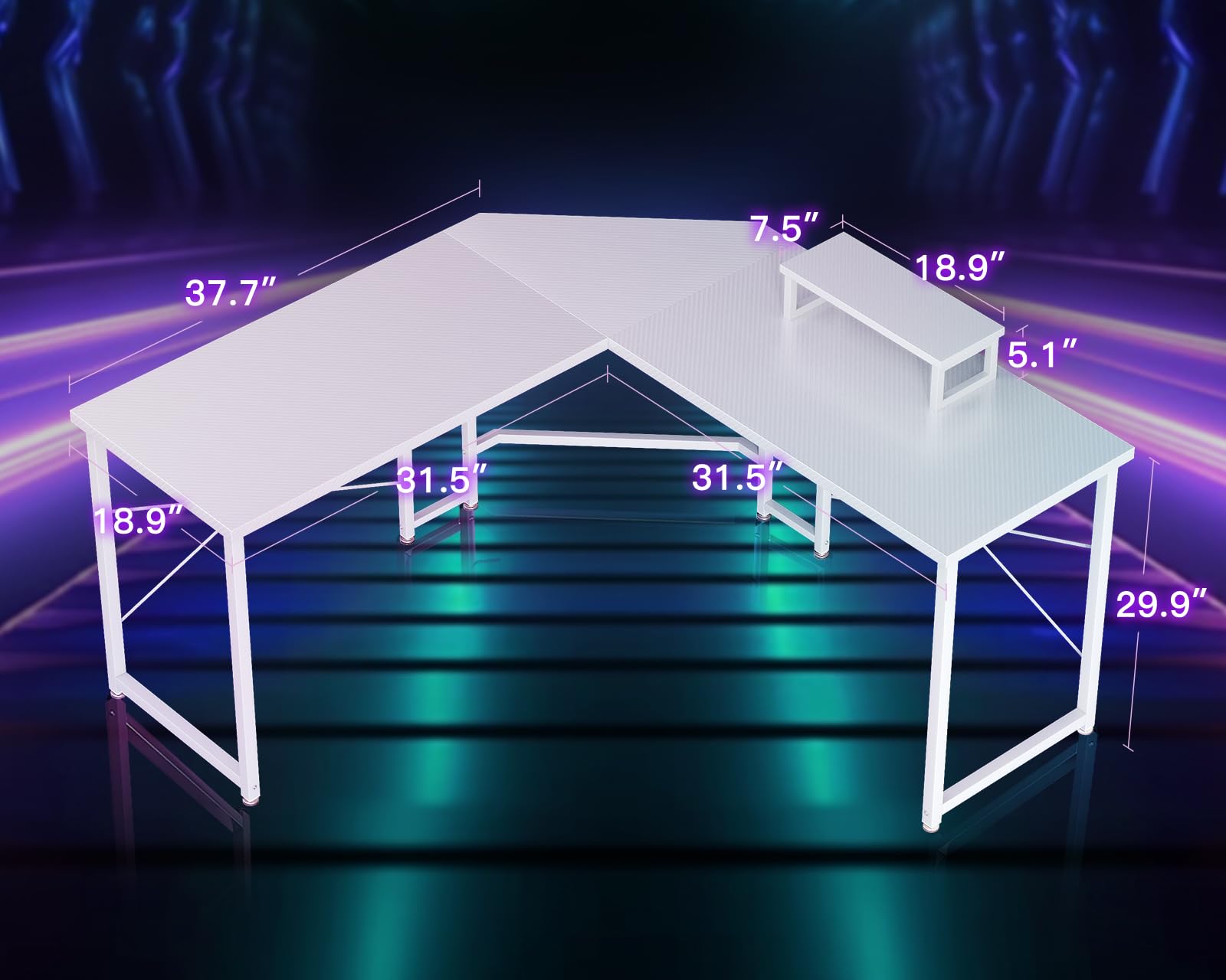 AODK 51 Inch L Shaped Gaming Desk with Monitor Stand, Computer Desk for ...