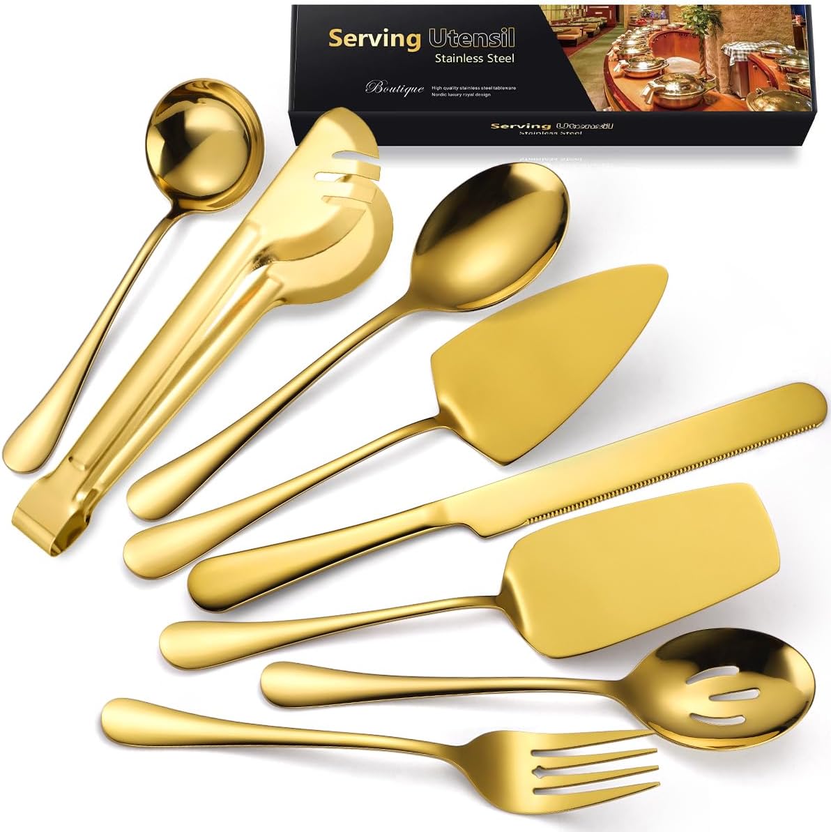 Amazon.com | 6-Piece Gold Serving Flatware Silverware Set,Stainless ...