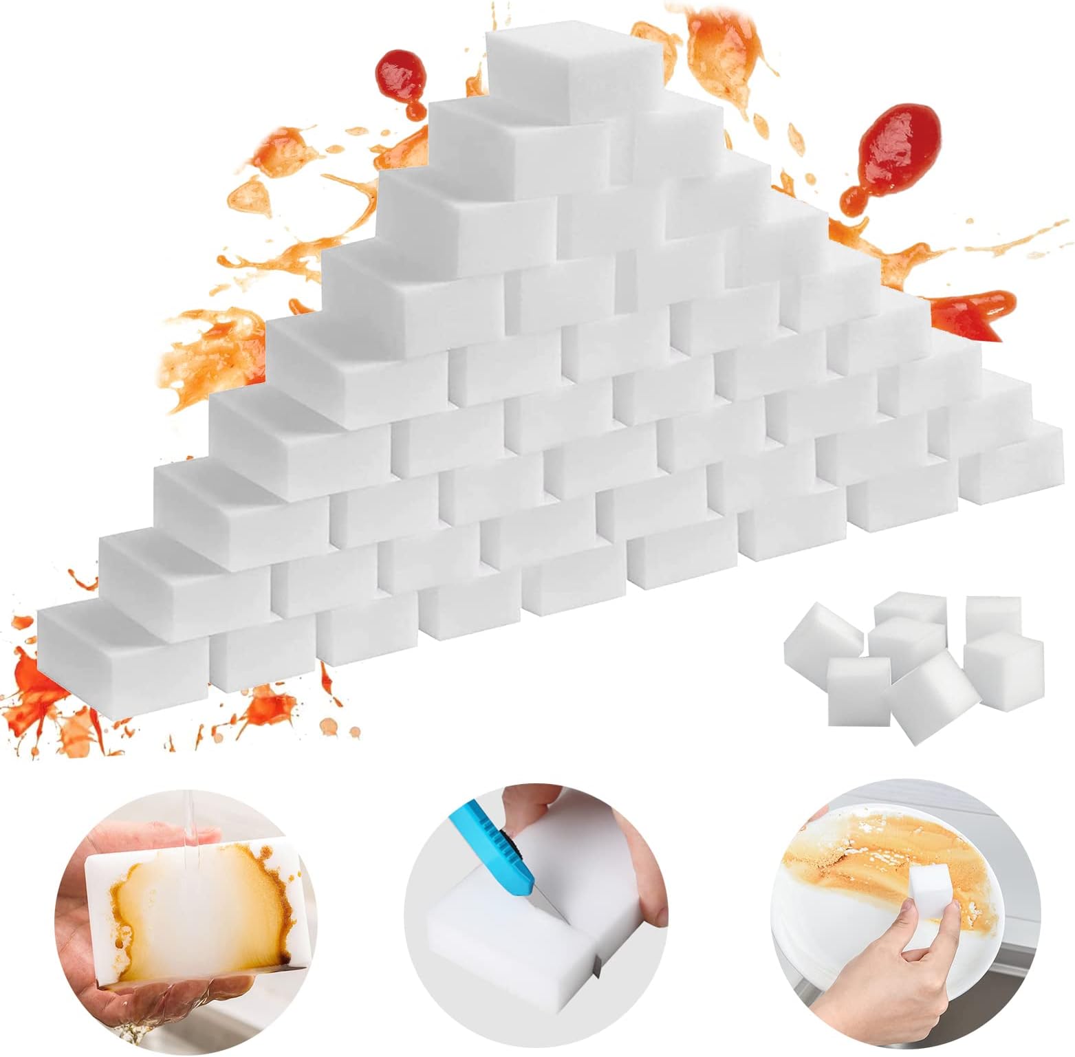 Magic Sponge Eraser,100 Pack Melamine Sponge Foam, All-Purpose Washing ...