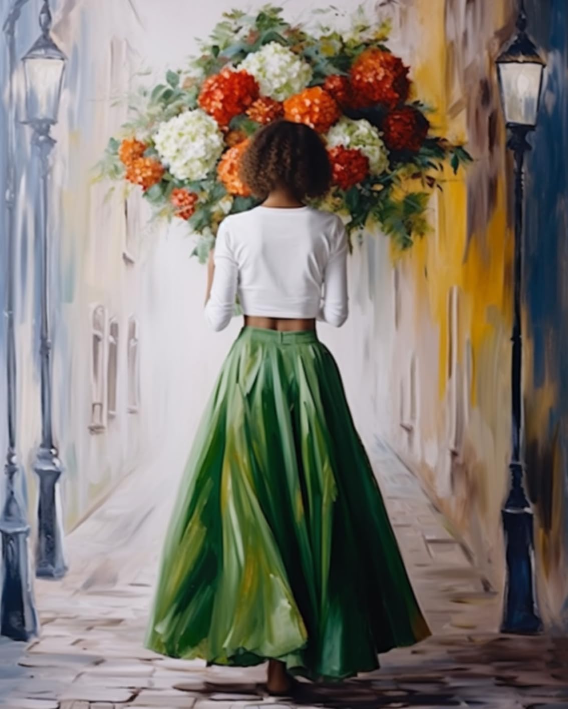 Amazon.com: Holding Bouquet Woman Paint by Number Lady walk on Street ...