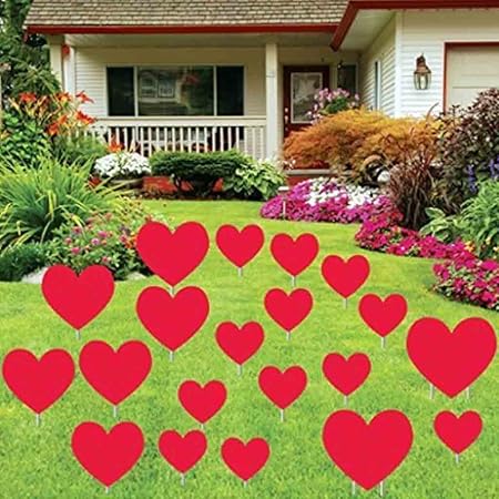 Amazon.com : VictoryStore 20pcs Valentine's Day Red Hearts Yard Sign ...
