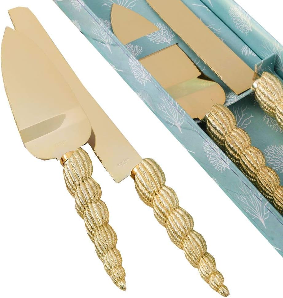 Amazon.com | Gold Conch Shell Stainless Steel Wedding Cake Knife and ...