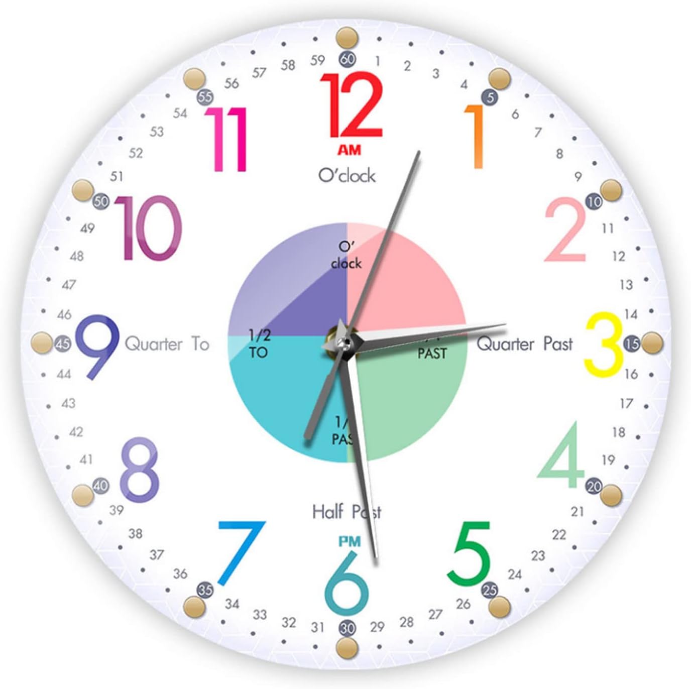 Amazon.com: 12 Inch Decor Clock Learning Educational Wall Clock Kids ...