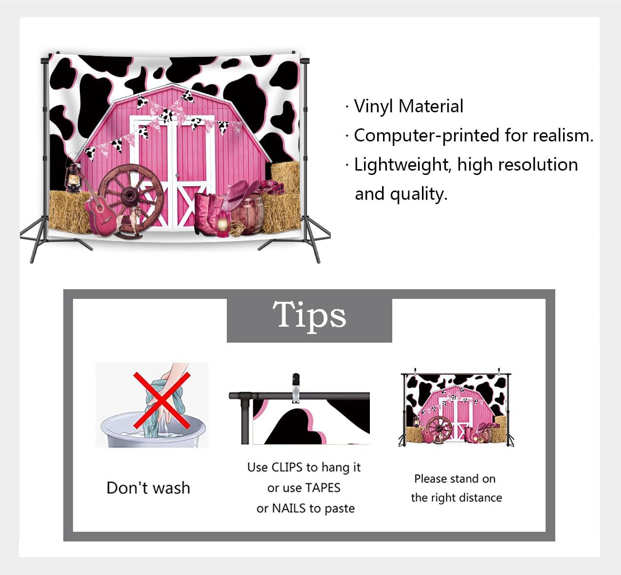 HEARKEN – Telón de fondo de vaca de granero rosa de 7 x 5 pies, granja ...
