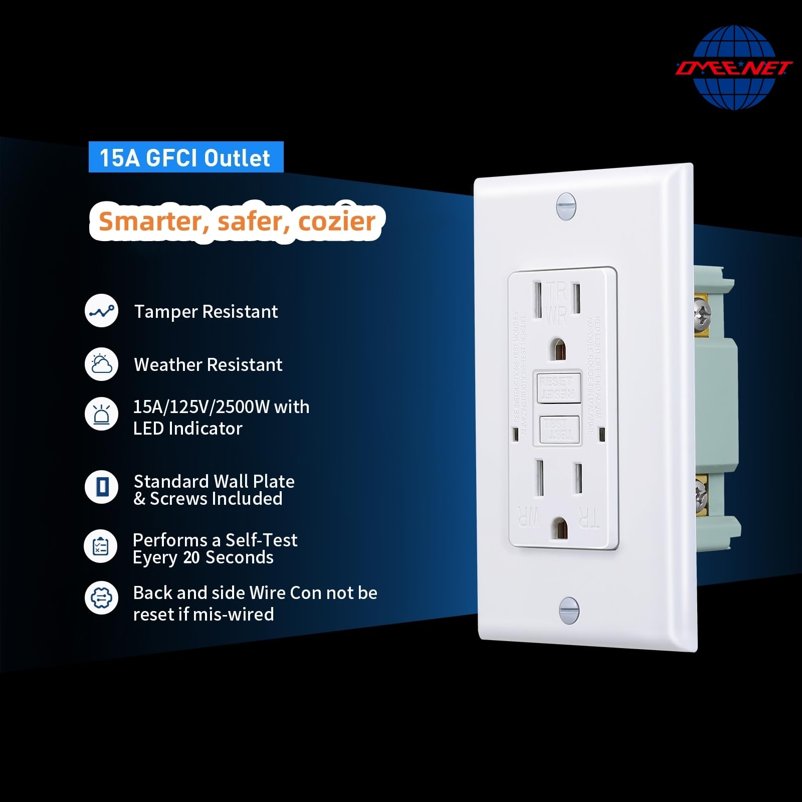 UL Listed GFCI OMEENET 15A GFCI Outlets 2-Pack - Weather Resistant Self ...