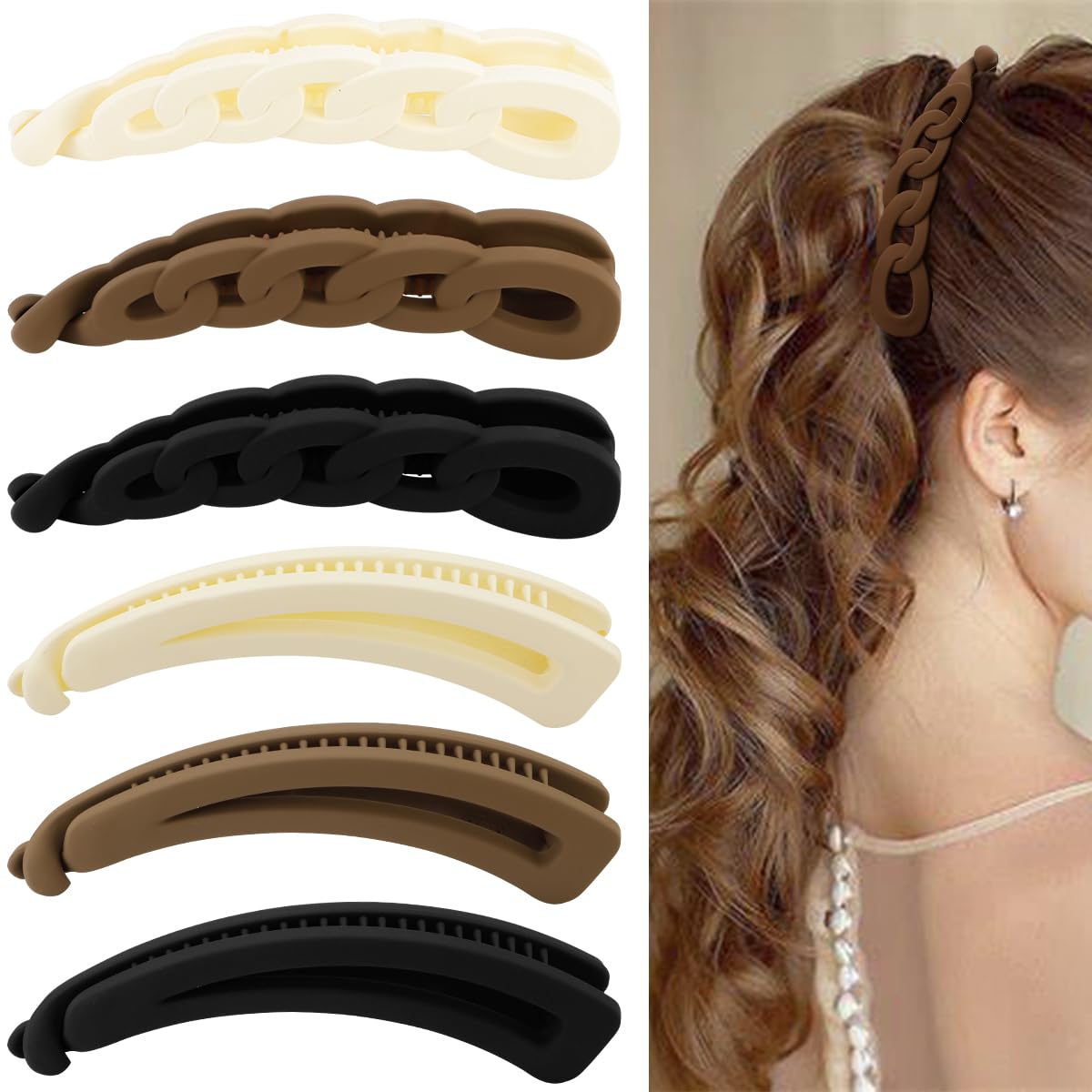 Amazon.com : Hapdoo Hair Clips, 6PCS 5.1 Inch Hollow-out Chain Banana Clips for Thick Hair ...