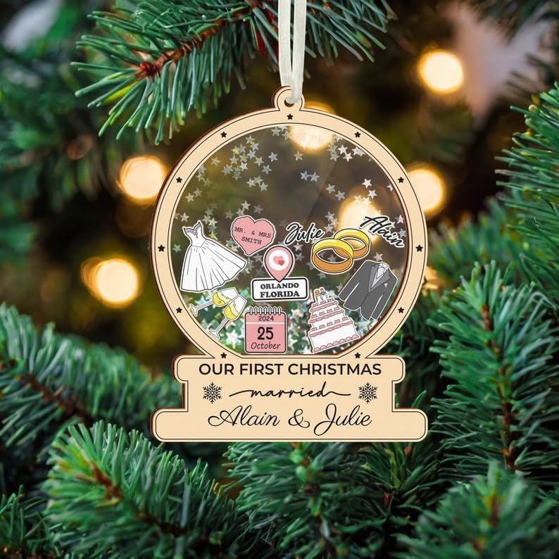 Amazon.com: Custom 2025 Wedding Christmas Ornament for Couple, First ...