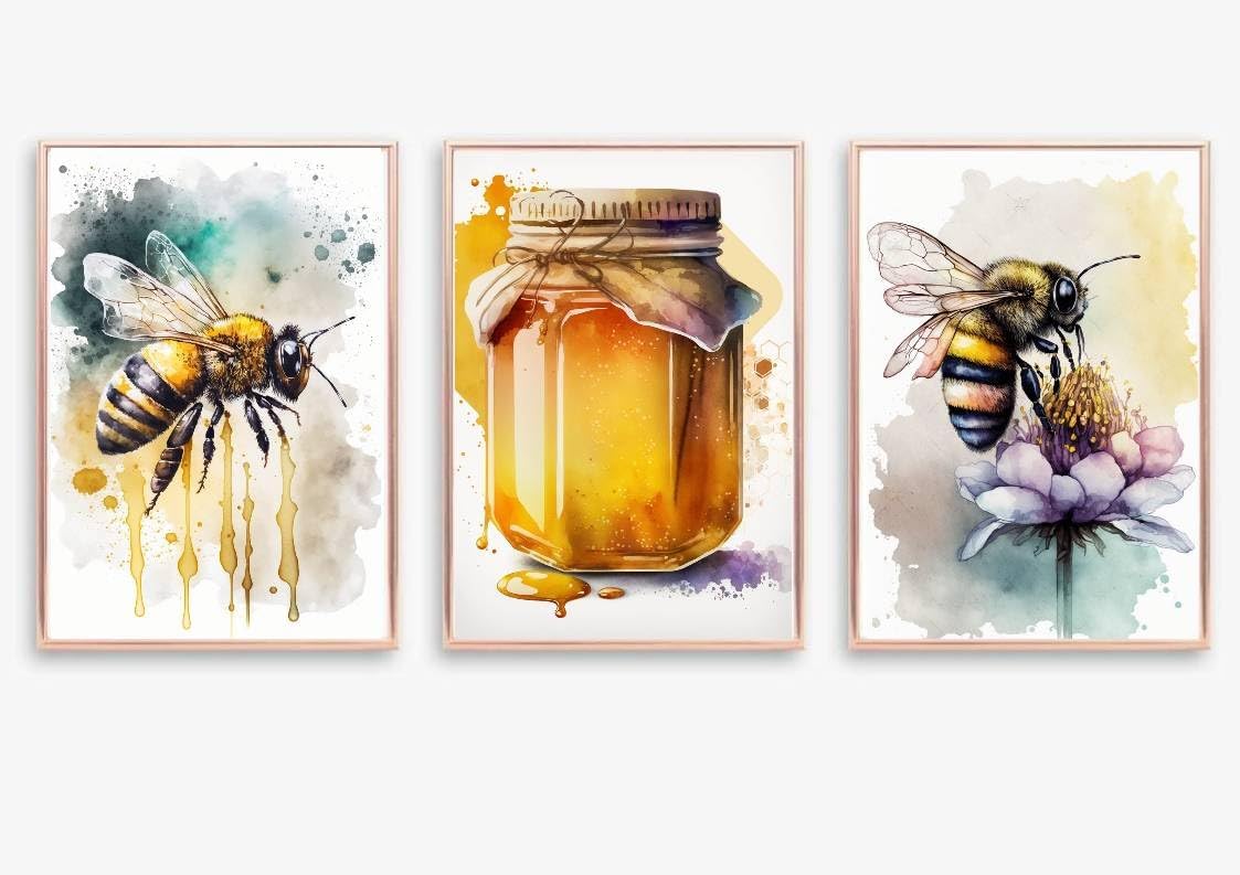 gfc set of 3 bees Print Picture Poster heart A4 UNFRAMED bee honey ...