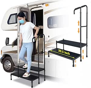 Amazon.com: RV Steps Mobile Home with Handrail, 2 Step Stool with ...