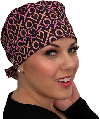 Amazon.com: KimKaps Tie Back Surgical Nurse Scrub Hat - Hugs and Kisses Themed Scrub hat XOXO ...