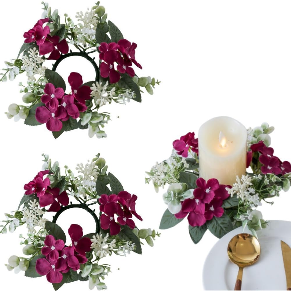 Amazon.com: 2 Pack Candle Rings Artificial Hydrangea Eucalyptus Leaves ...