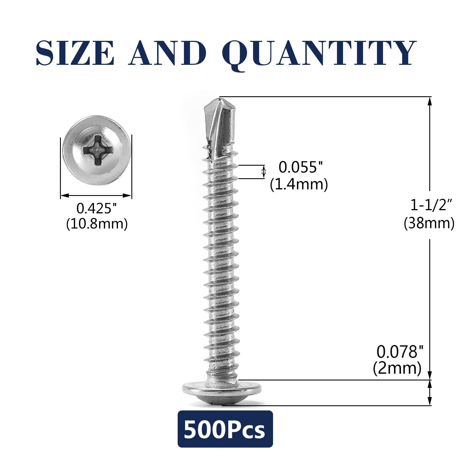 Snapklik.com : #8 X 1-1/2" Sheet Metal Screws 500PCS 410 Stainless ...