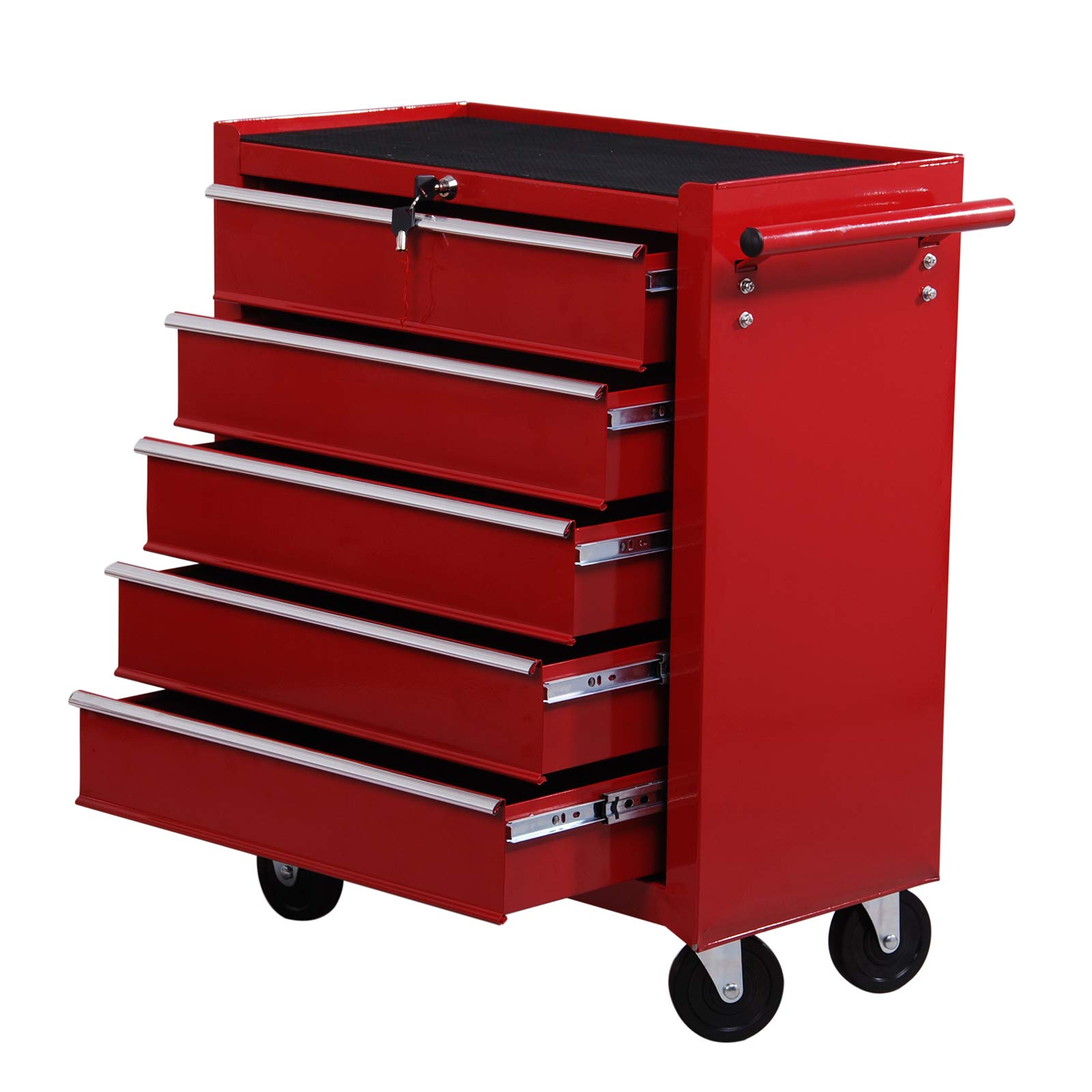 Buy HOMCOM 5 Drawer Tool Box, Lockable Steel Tool Chest on Wheels ...