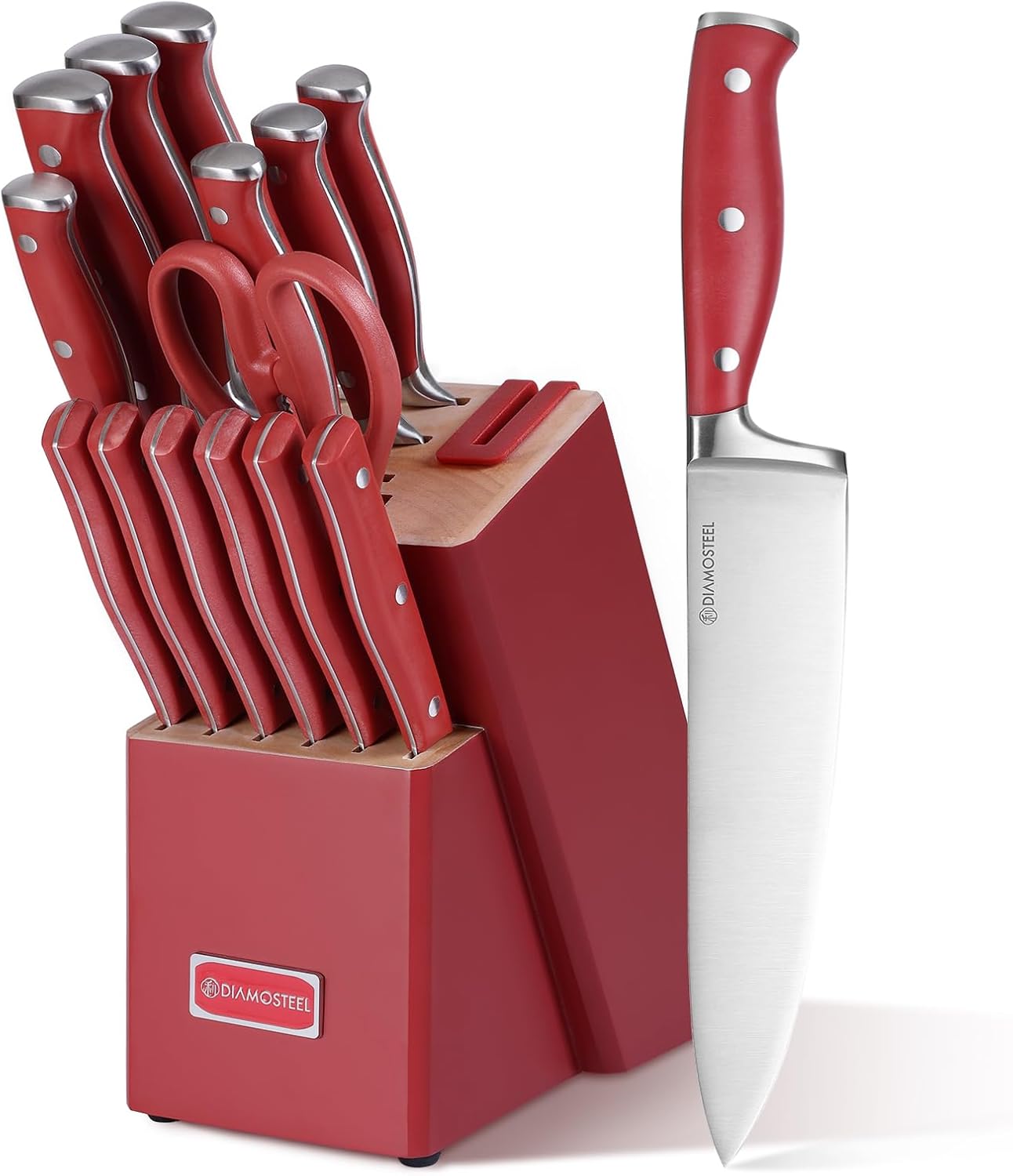 Amazon.com: Diamosteel Red Knife Set, 15-Piece Knife Block Set with ...