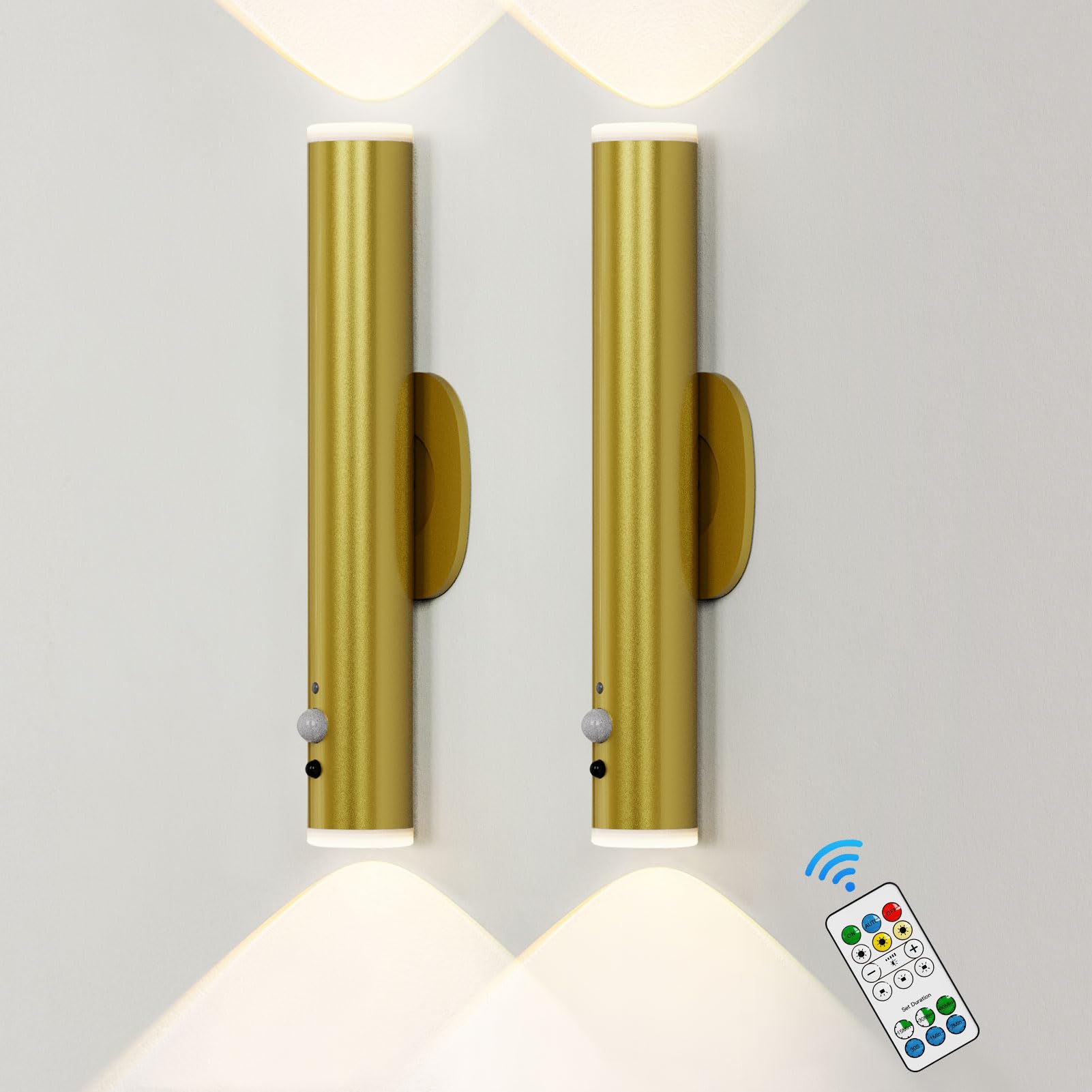 HARPER LIVING Gold Battery Operated Wall Lights with Motion Sensor ...