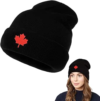 Canada Beanie Hat, Maple Leaf Souvenirs Cap Adjustable Knit Canada Flag ...