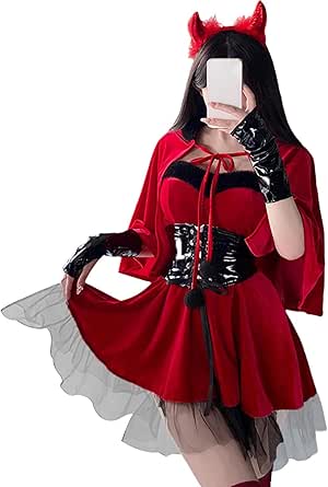 Amazon.com: Women Devil Costume - 7 Pcss/Set red devill Halloween Dress ...