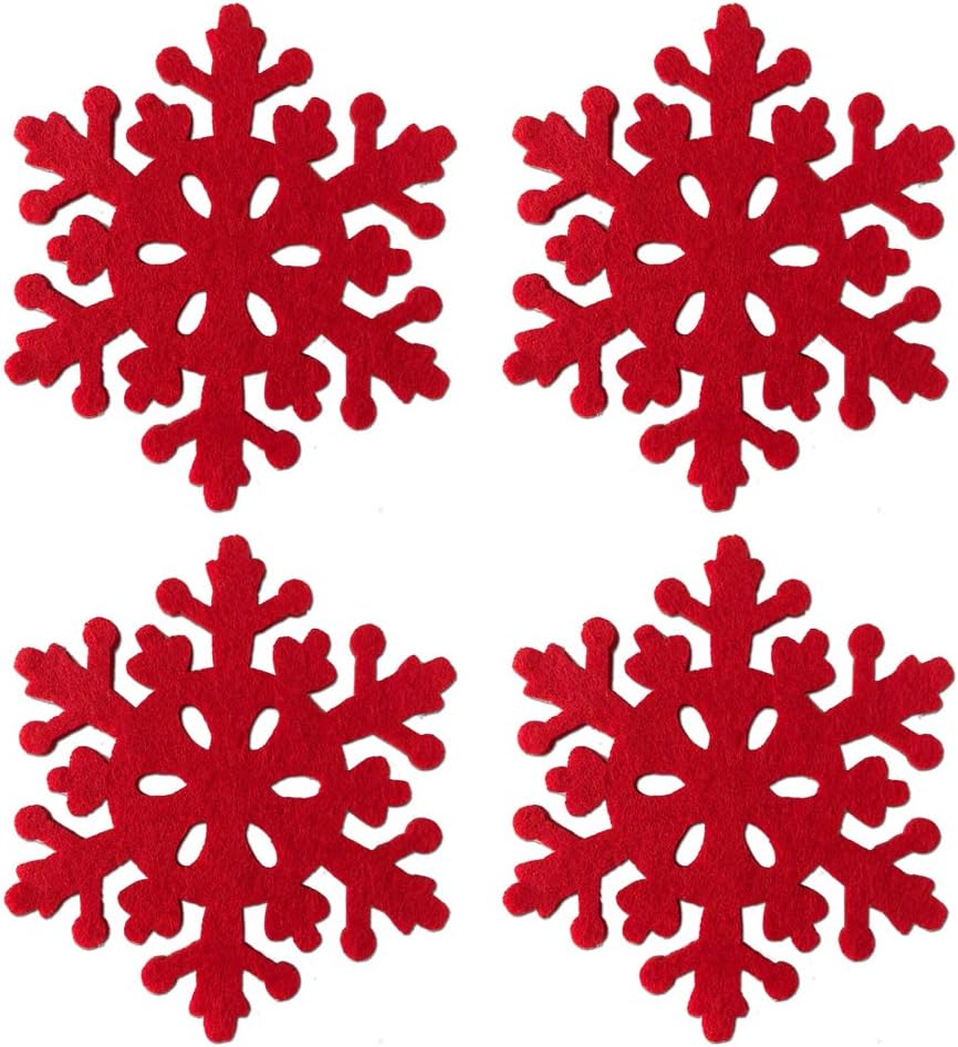 Amazon.com: SaktopDeco 10PCS Red Snowflake Felt Coasters Set Christmas ...