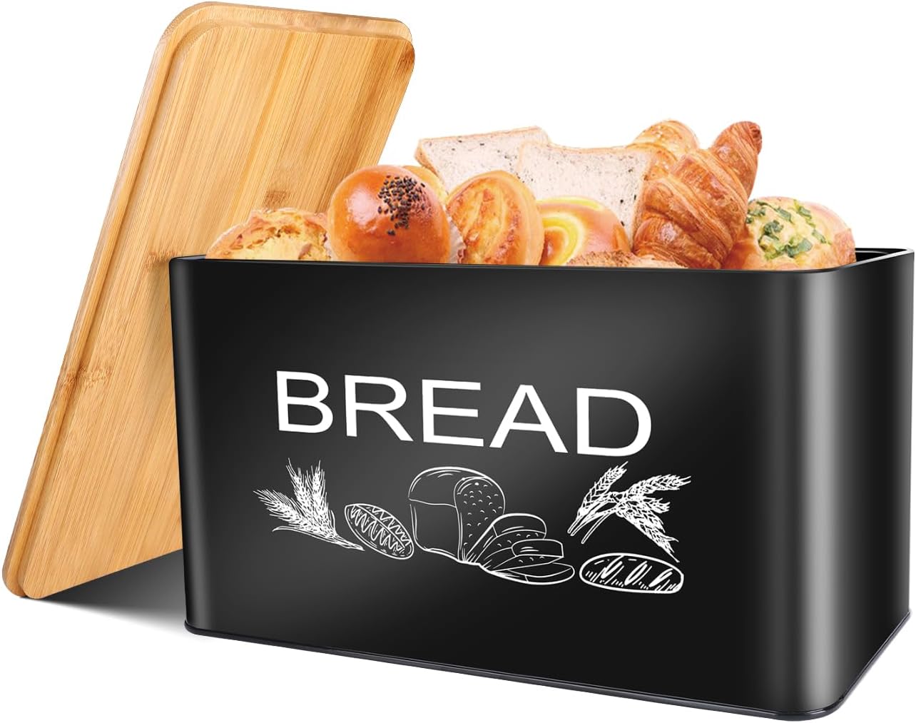 Amazon.com: JIGUOOR Black Bread Box, Extra Large Space Saving Vertical Metal Bread Box with ...