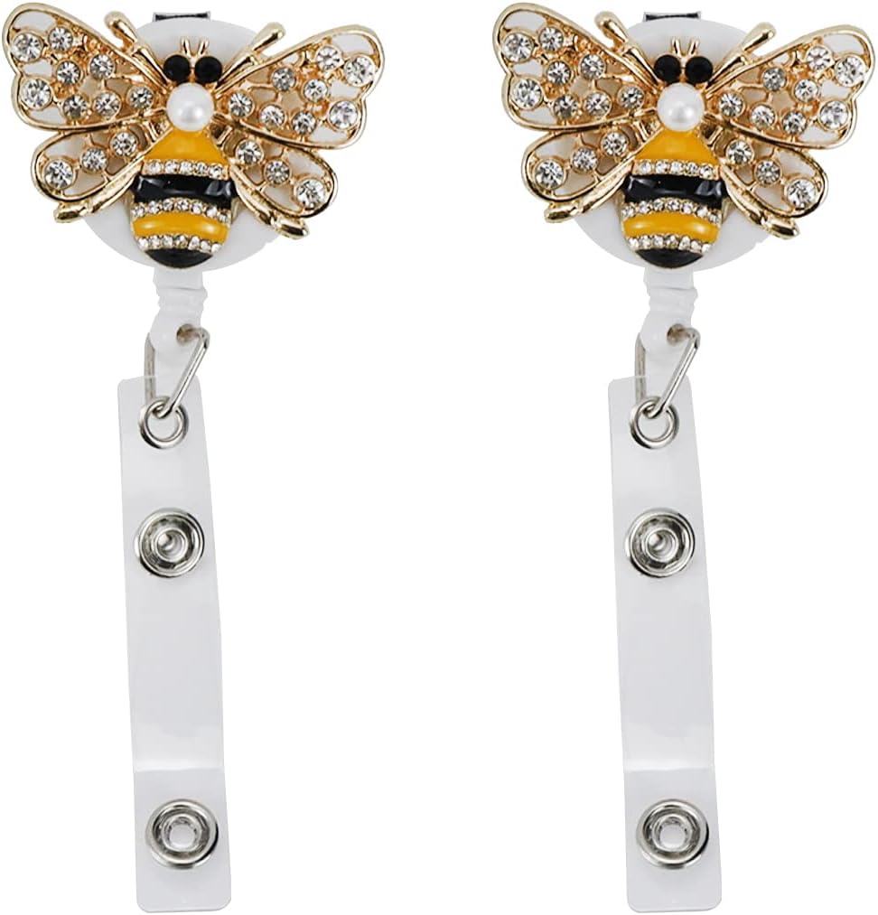 Amazon.com : Meprotal 2Pack Retractable Badge Reels Rhinestone Bee ...