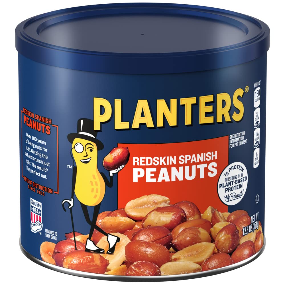 Snapklik.com : PLANTERS Redskin Spanish Peanuts, Roasted Salted Peanuts, Plant Based Protein 12.5oz