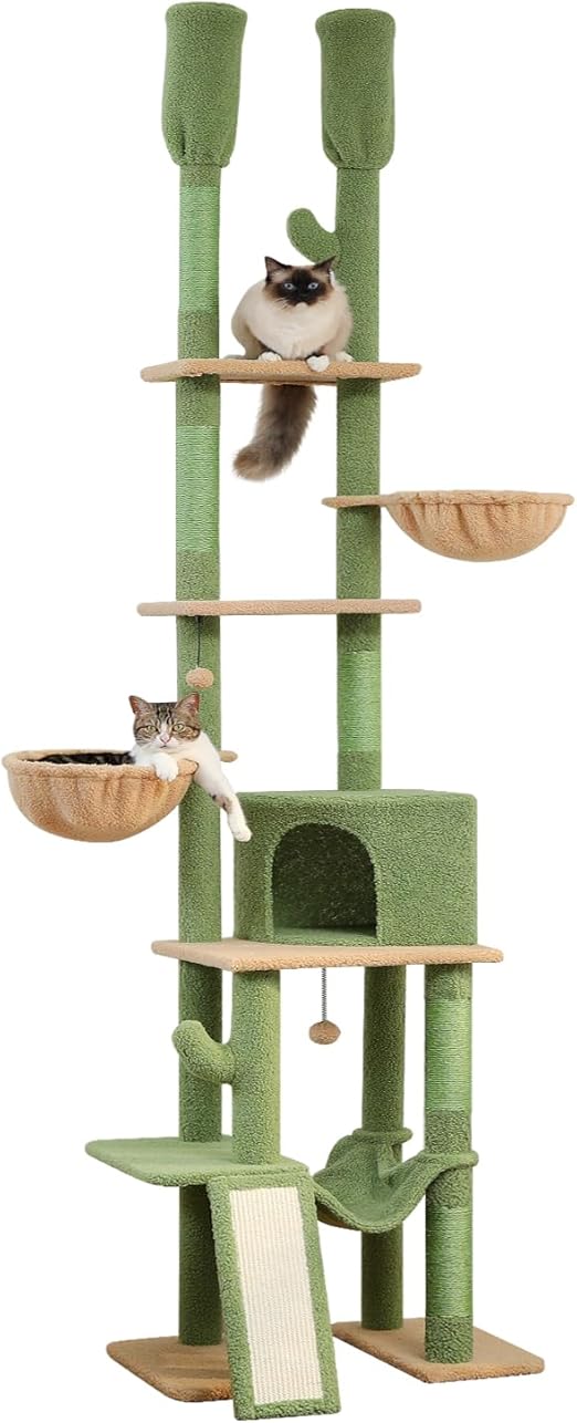 PETEPELA Cactus Cat Tree Floor to Ceiling Cat Tower with Large Condo ...