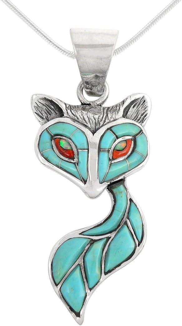 Amazon.com: Fox Pendant Necklace Sterling Silver 925 Genuine Gemstones ...