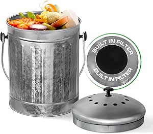 Amazon.com : Plexon Countertop Compost Bin with Lid, Silver 1.5 Gallon ...