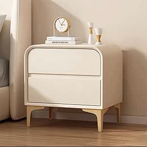 Amazon.co.jp: Solid Wood Bedside Table Simple Nightstand Modern Double Drawer Storage Cabinet ...