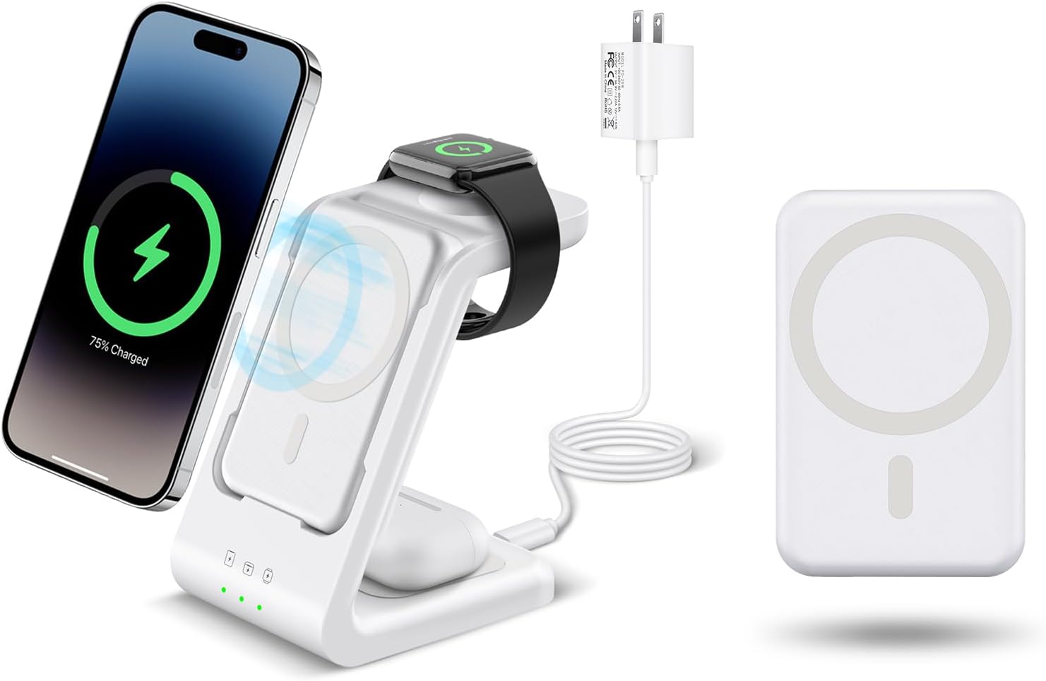Amazon.com: 3 in 1 Wireless Charging Station, 5000mAh Mag-Safe Battery ...