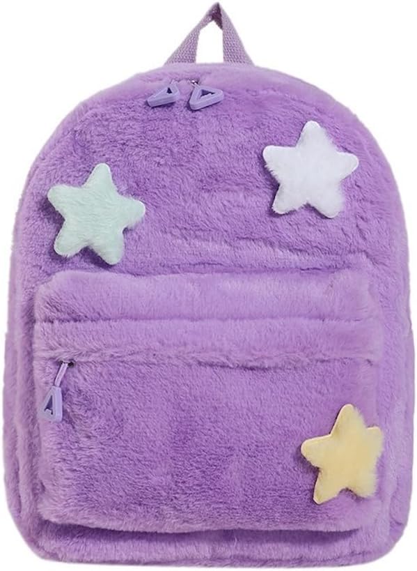 Amazon.com: JHTPSLR Small Fuzzy Backpack Plush Stars Patches Y2K Fluffy ...