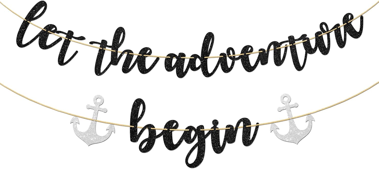 Amazon.com: Black Glitter Let the Adventure Begin Banner, Adventure ...