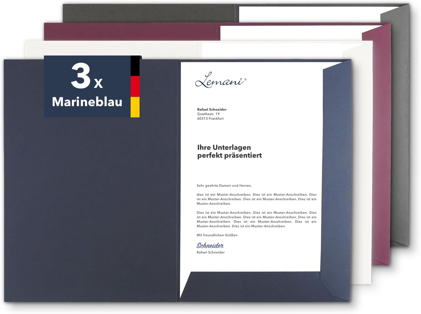 Präsentationsmappe A4 in Marineblau (3 Stück) - sehr stabiler 375 g/m² ...