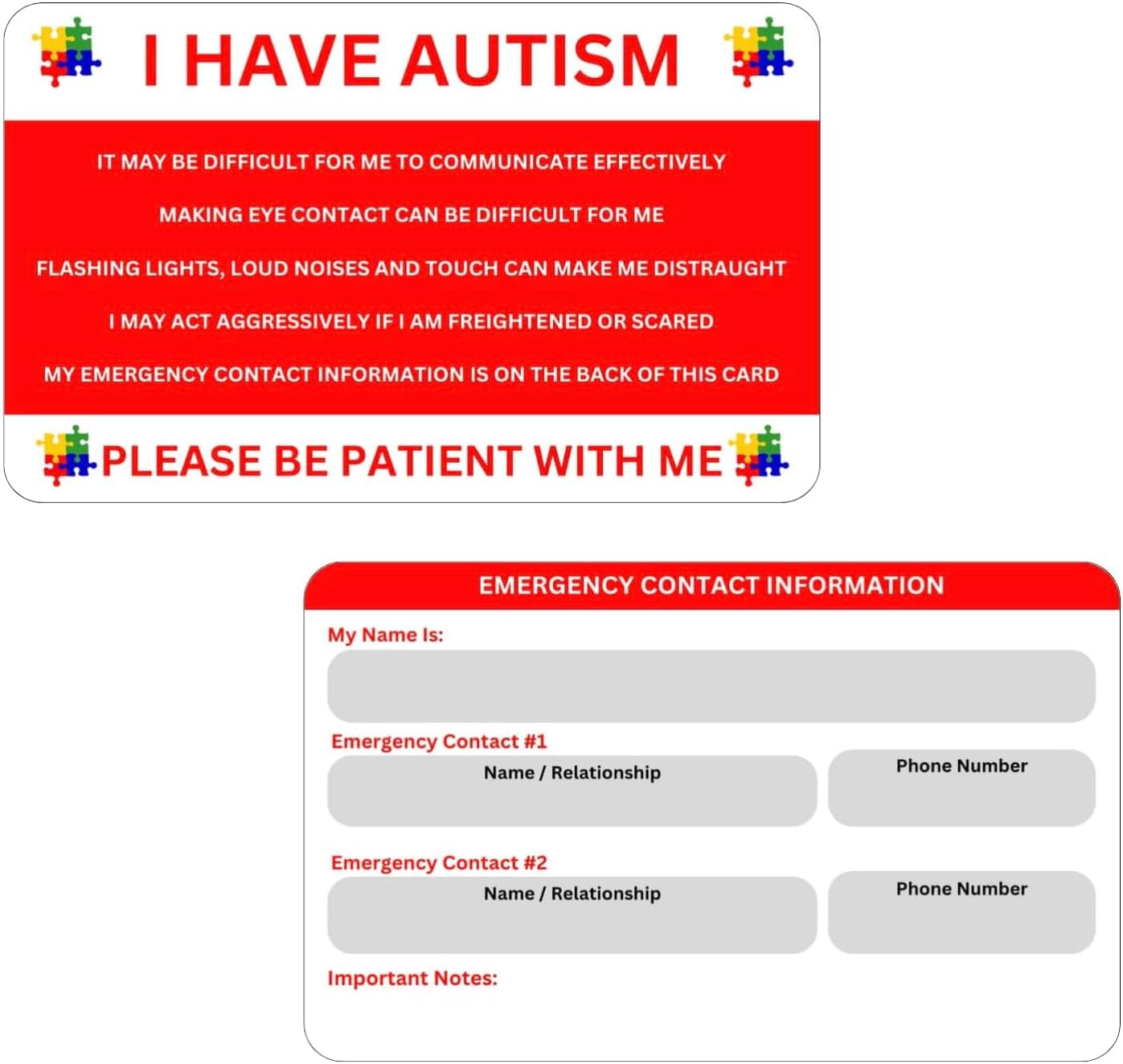 Amazon.com: Autism Awareness Wallet Cards with Emergency Contact ...