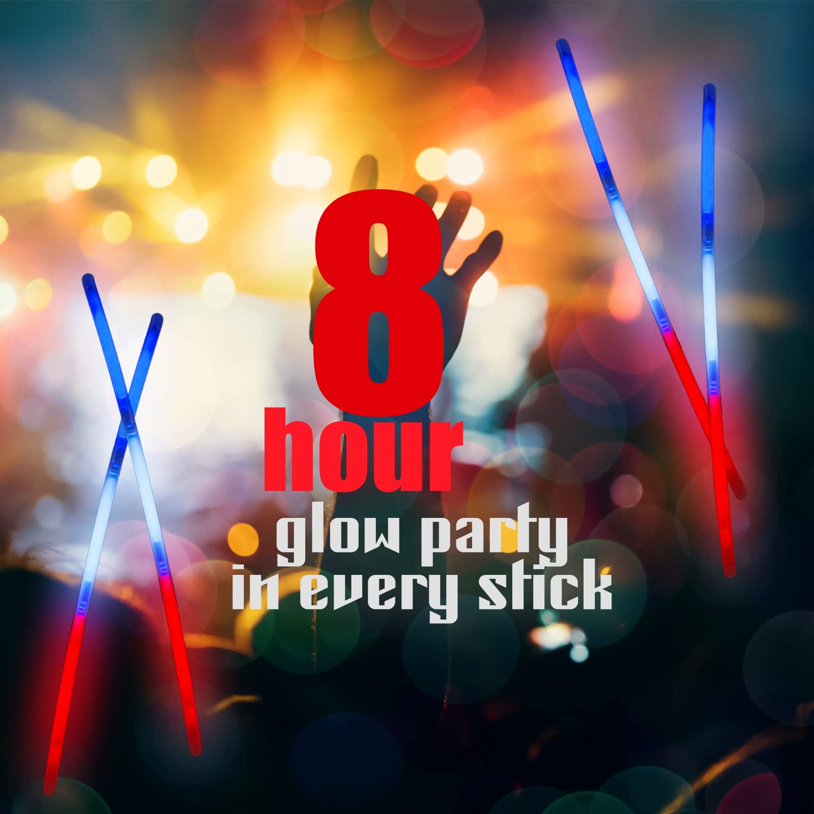 Snapklik.com : 200 Pcs 8 Red White And Blue Glow Stick Bracelet Glow In ...
