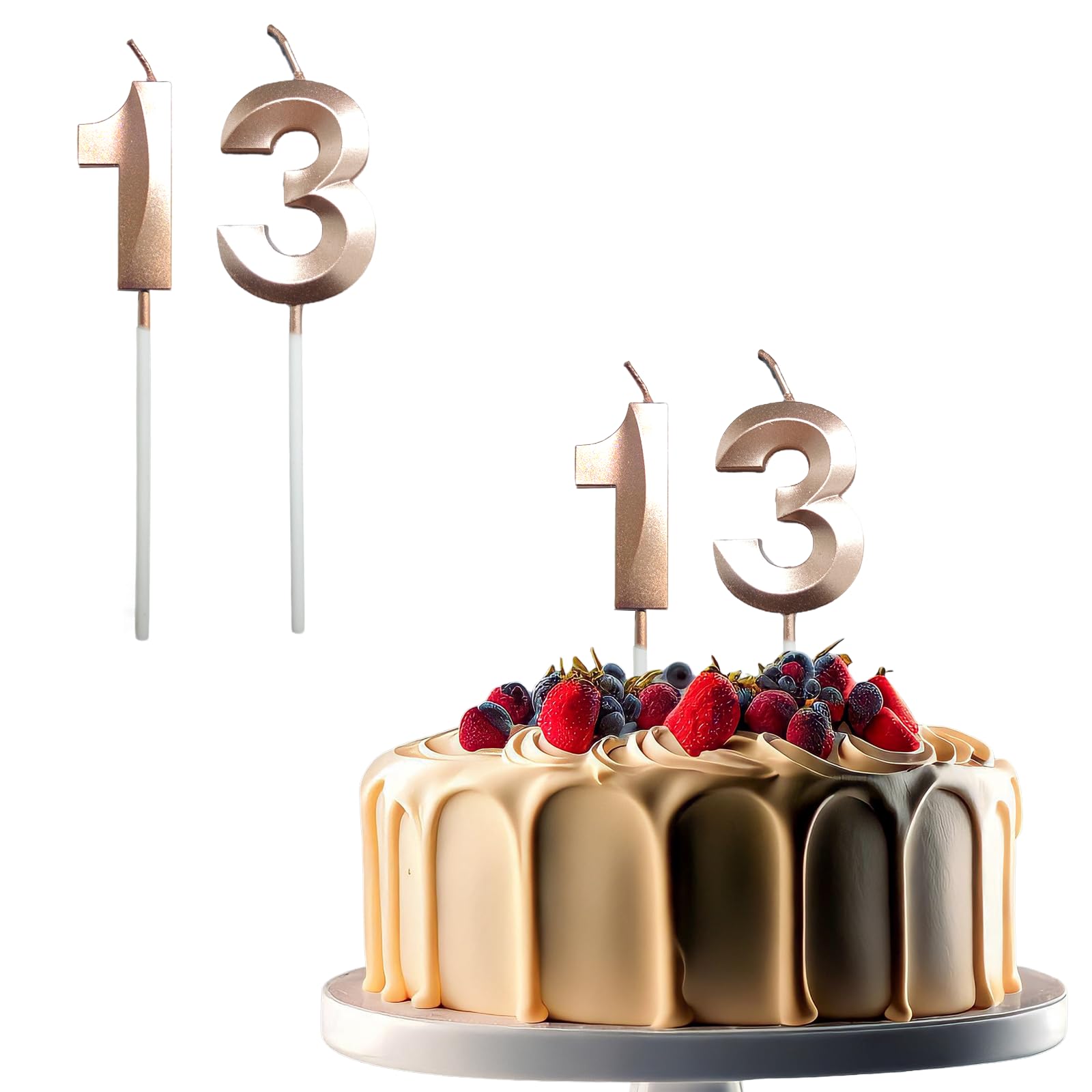 JEKUGOT 13th Rose Gold Birthday Candles, Number 13 Candle, Birthday ...