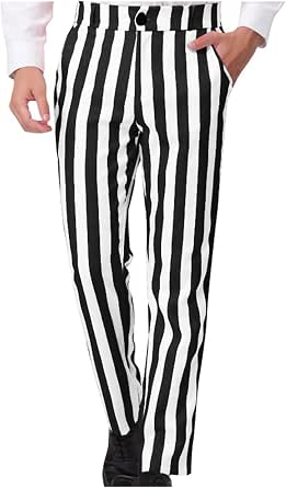 Men's Striped Dress Pants Casual Regular Fit Flat Front Business Work ...