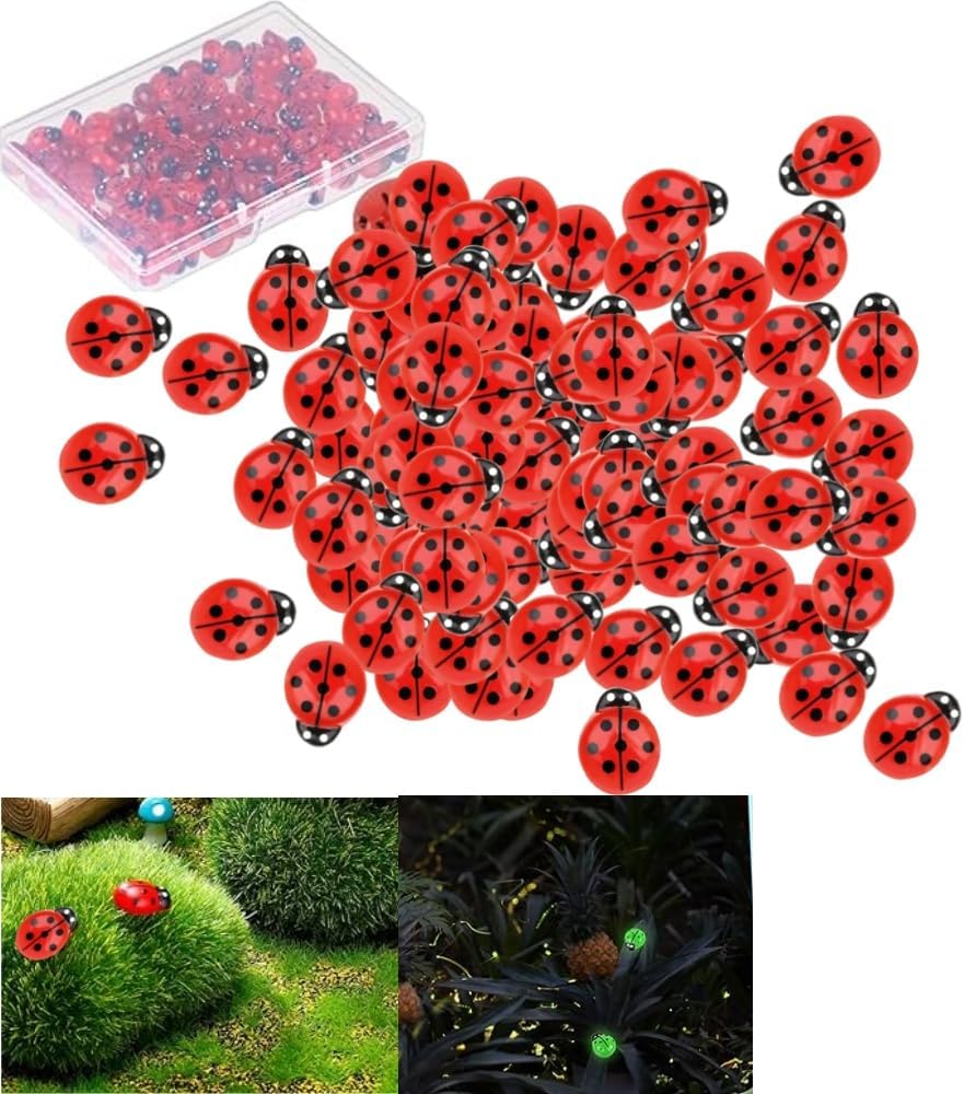 100 Pcs Mini Resin Animals,Tiny Resin Figures Glow LadyBugs,Noctilucent ...