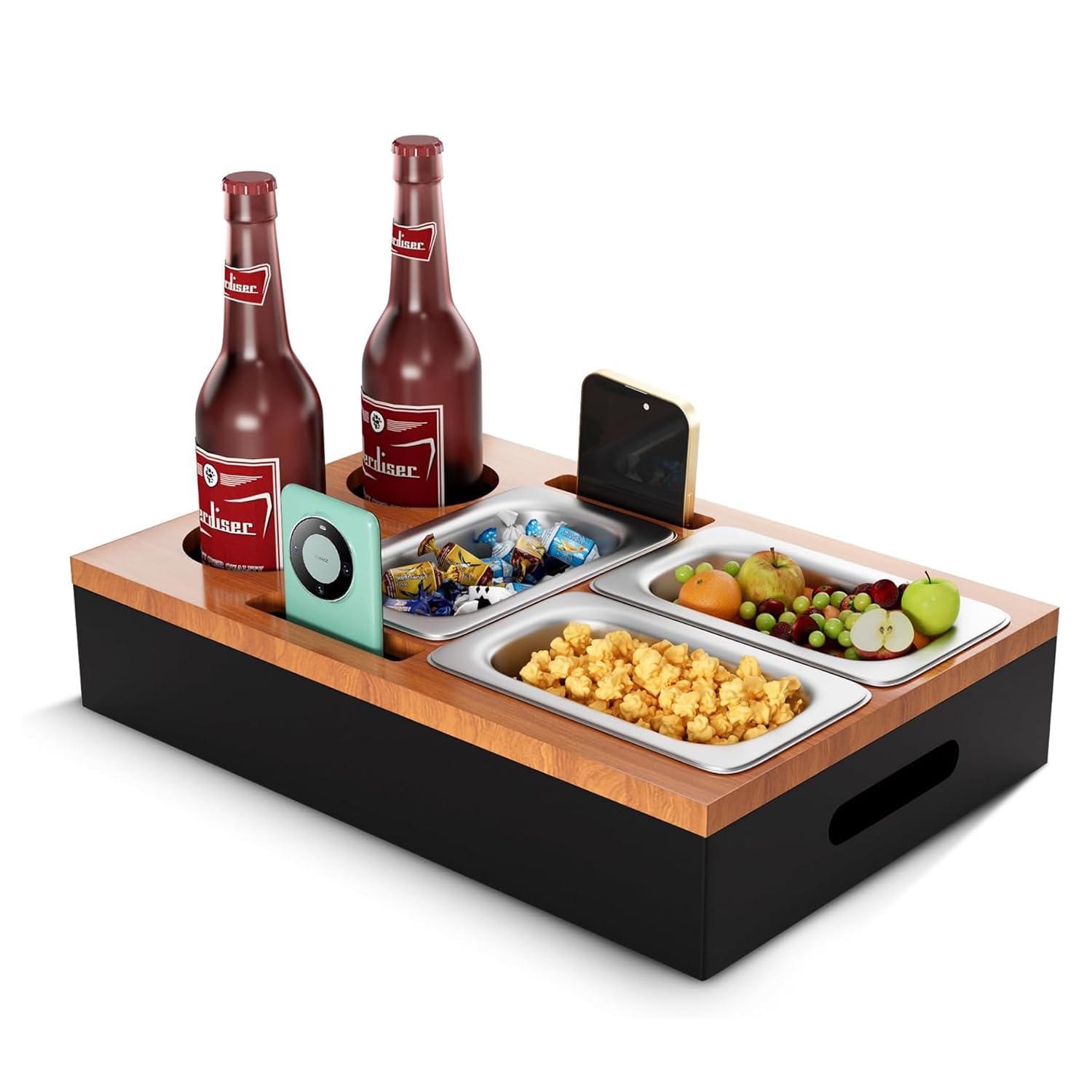 Amazon.com: Bamboo Couch Tray, Couch Bar Snack Box Wine Glass Holder ...
