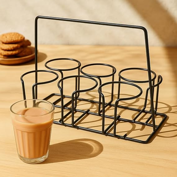 Pure Source India Cutting Chai Style 6 Glass Container Iron Stand ...