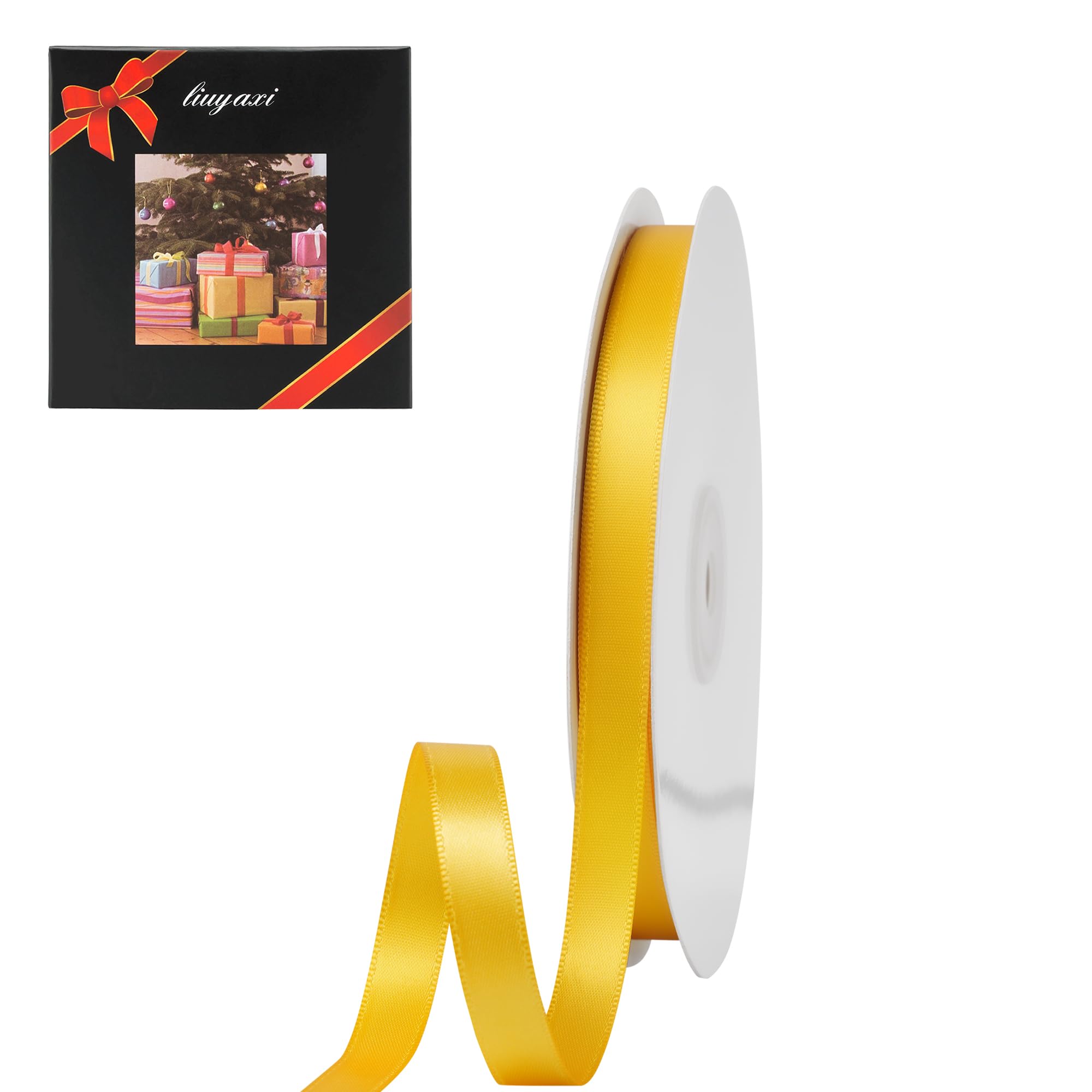 Amazon.com: LIUYAXI Yellow Double Faced Satin Ribbon, 3/8" X Continuous ...