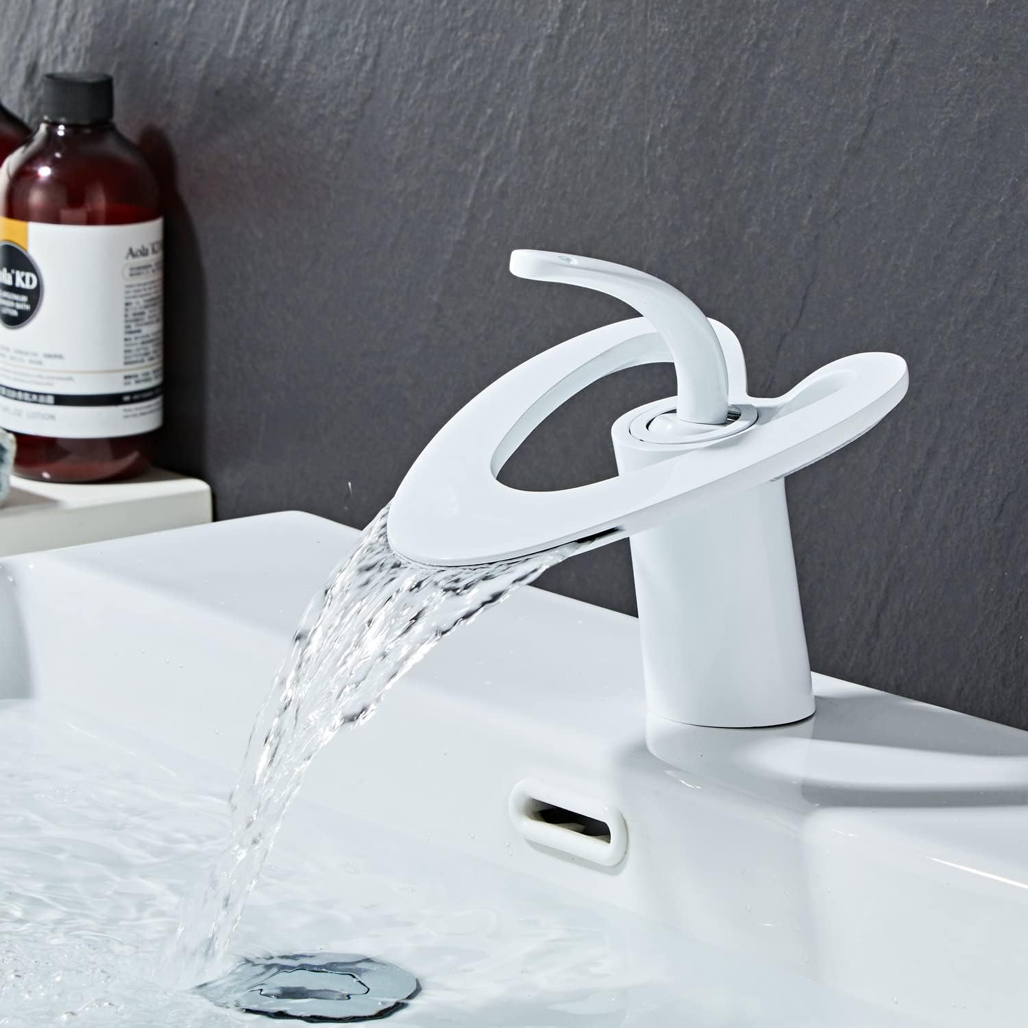 Waterfall Basin Taps Bathroom Mixer Sink Tap White Single Lever Hot and ...