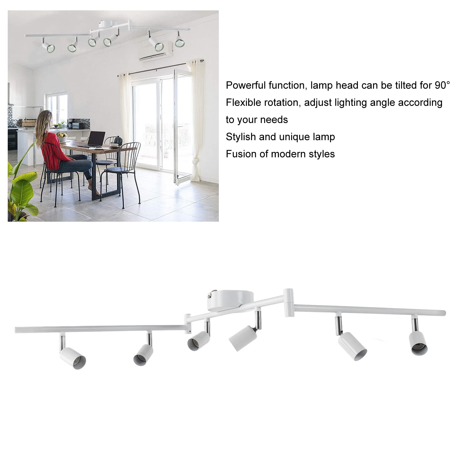 Track Lighting Ceiling Track Lighting Kit Rotatable Lamp Head 6 Way ...