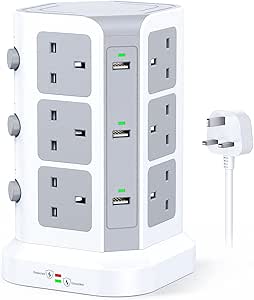 Tower Extension Lead by KOOSLA, [13A 3250W] Surge Protector - 12 AC ...