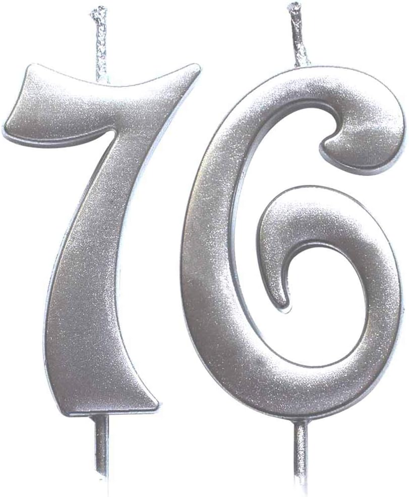 Amazon.com: MAGJUCHE Silver 76th Birthday Numeral Candle, Number 76 ...