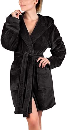 Amazon.com: Womens Hooded Fleece Robe Fuzzy Mid Length Winter Warm Soft ...