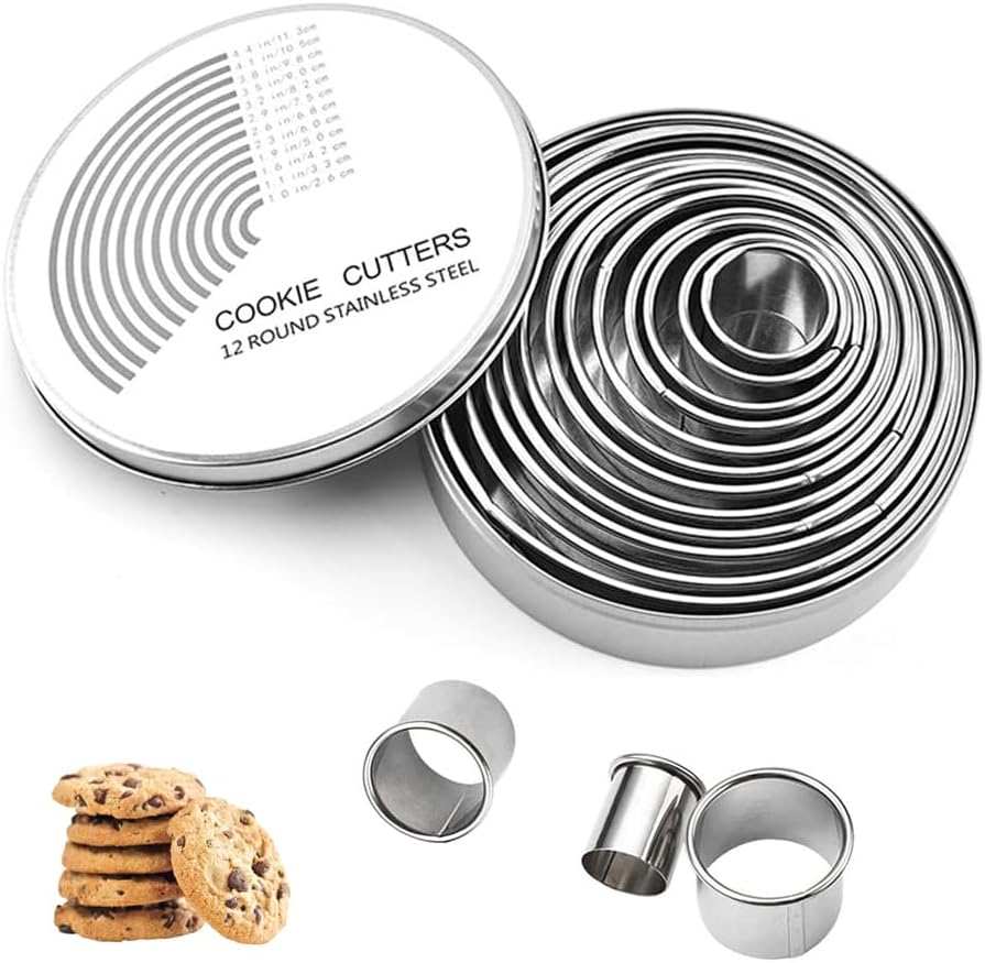 12 Piece Round Cookie Cutter Set, Donut Cutter Set, Stainless Steel ...