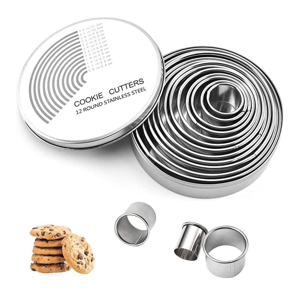 12 Piece Round Cookie Cutter Set, Donut Cutter Set, Stainless Steel ...