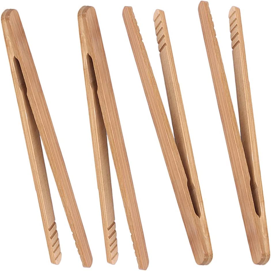 4pcs Bamboo Toast Tongs - 18cm/7 inch Wooden Toaster Tongs with Anti ...